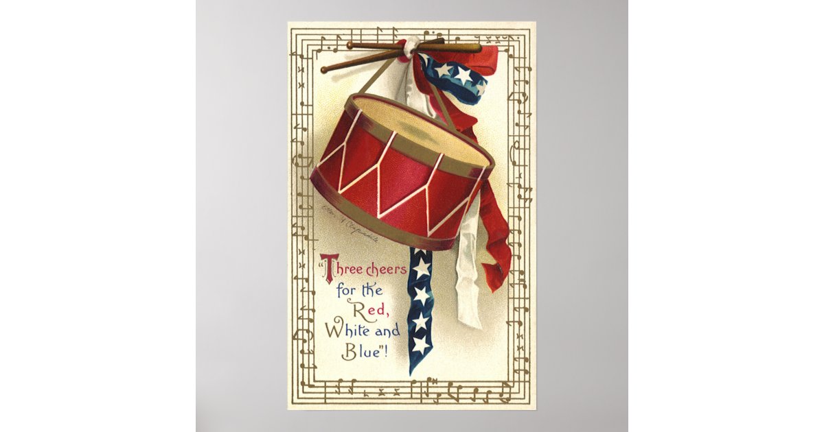 Vintage Patriotic, Drums with Musical Notes Poster | Zazzle