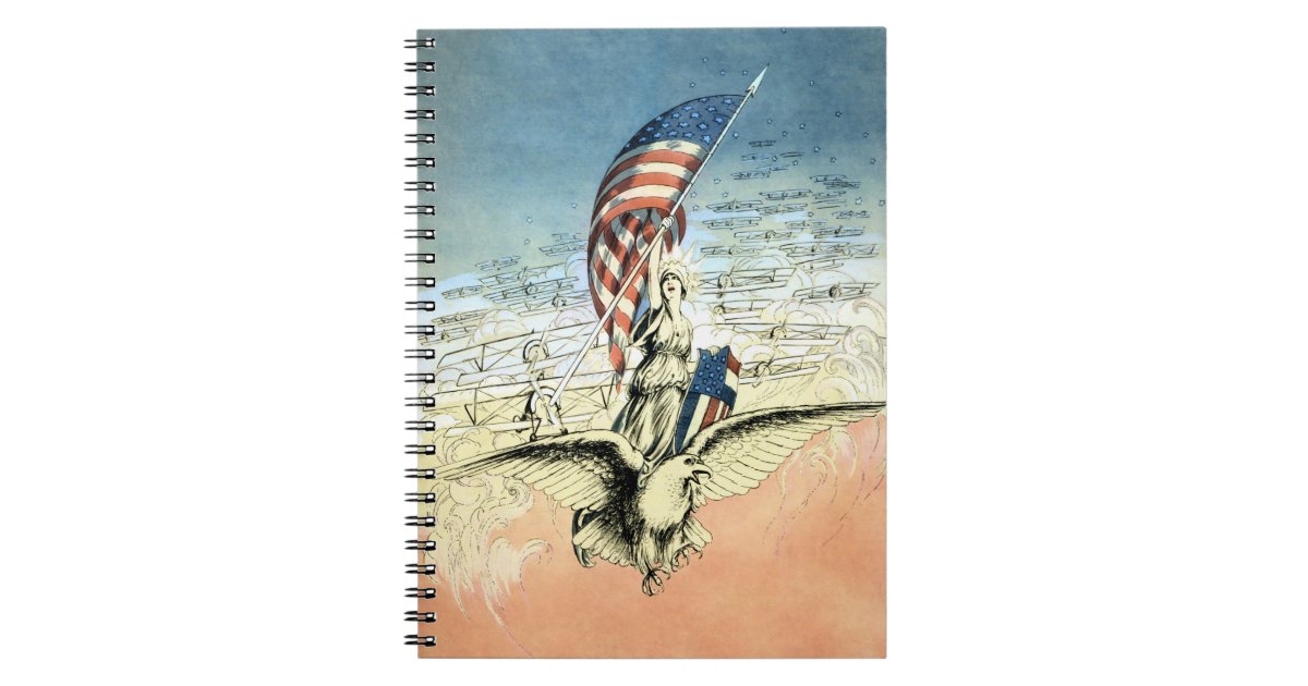 Vintage Patriotic, Lady, Eagle with American Flag Notebook | Zazzle