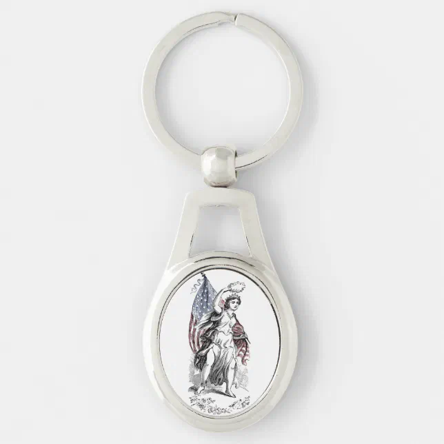 Vintage Patriotic Lady with American Flag Keychain | Zazzle