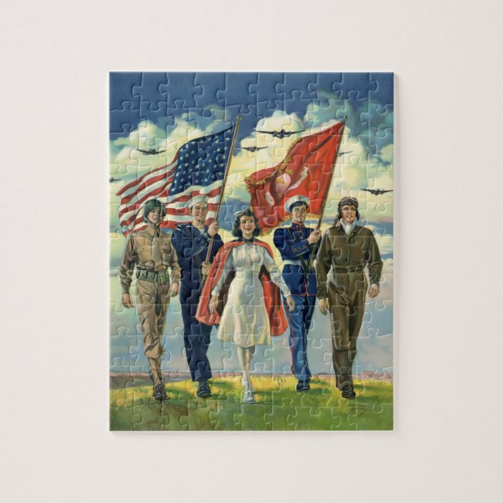 Vintage Patriotic, Proud Military Personnel Heros Jigsaw Puzzle ...