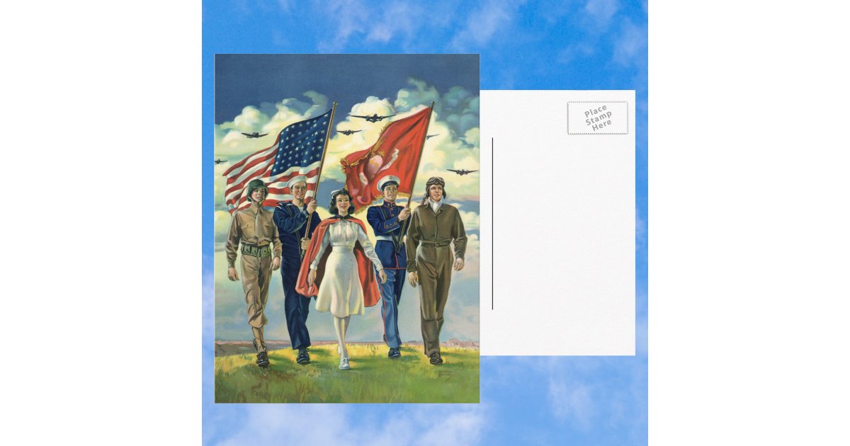 Vintage Patriotic, Proud Military Personnel Heros Postcard | Zazzle