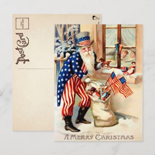 Vintage Patriotic Santa Christmas Postcard | Zazzle