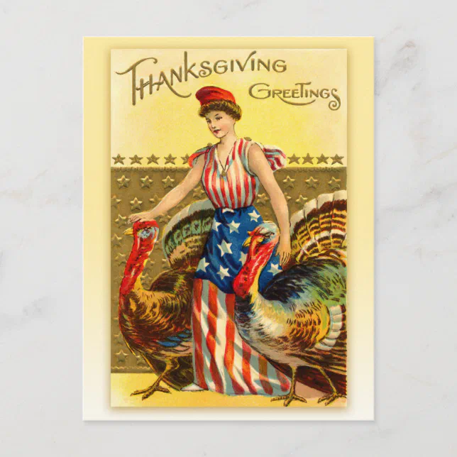 Vintage Patriotic Thanksgiving - Lady Liberty Holiday Postcard | Zazzle