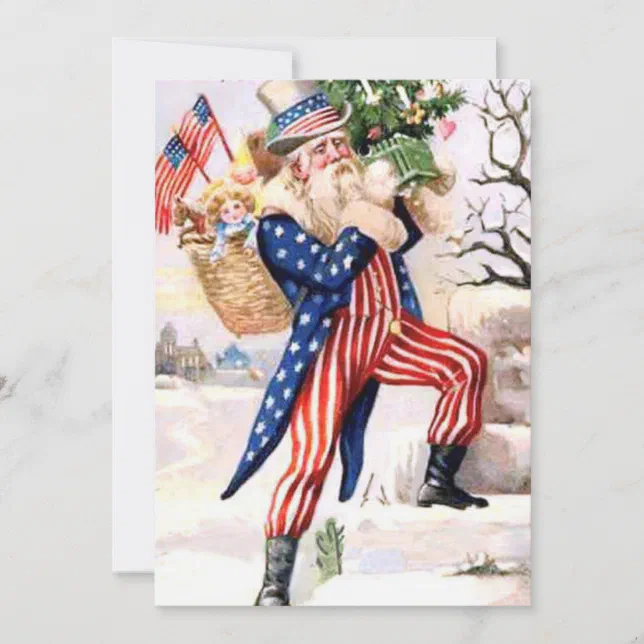 Vintage Patriotic Uncle Sam Santa Claus Holiday Card | Zazzle