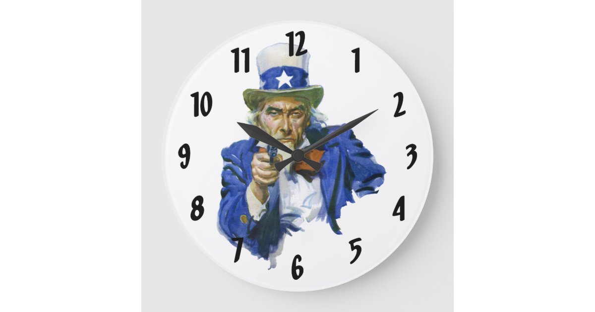 Vintage Patriotic Uncle Sam with Star Hat and Gun Large Clock | Zazzle