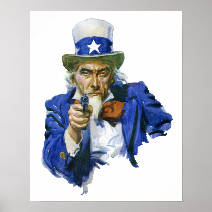 Vintage Patriotic Uncle Sam with Star Hat and Gun Poster | Zazzle