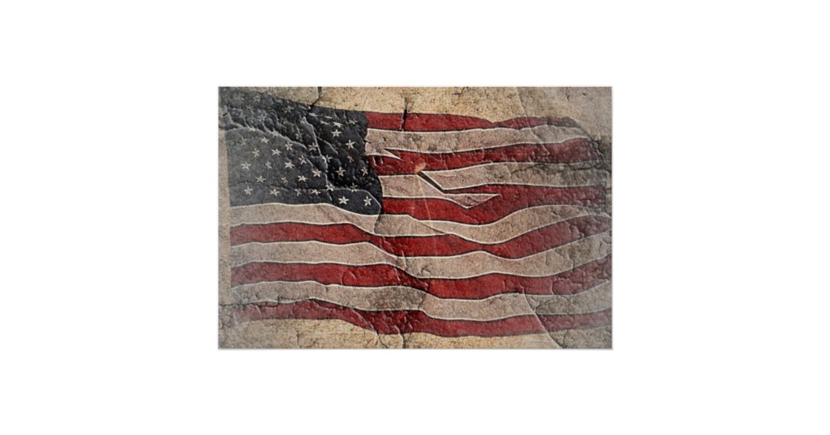 Vintage Patriotic USA Flag on Stone Wall Poster | Zazzle