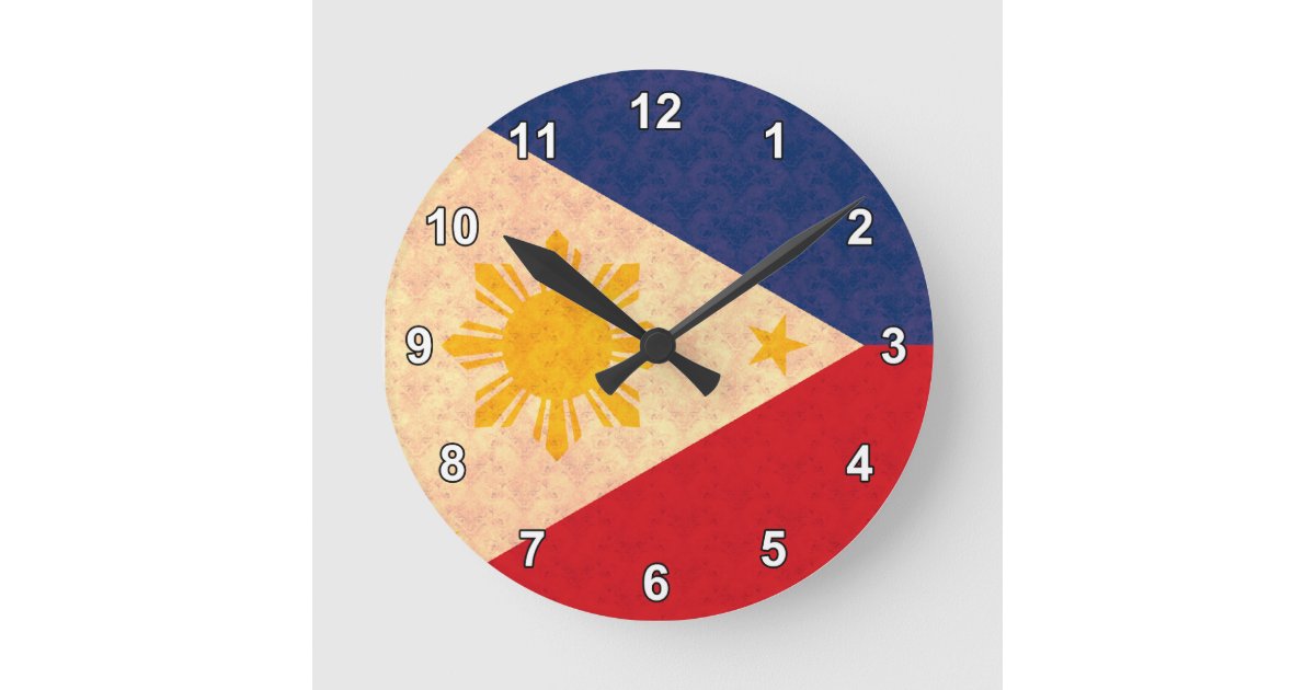 Vintage Pattern Filipino Flag Round Clock | Zazzle