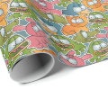 Vintage pattern with cartoon animals wrapping paper | Zazzle