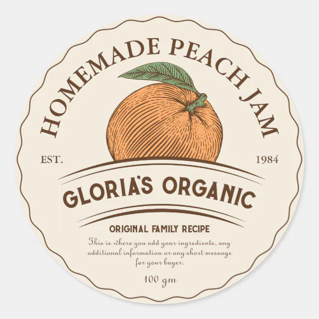 Vintage Peach Fruit Jam Custom Product Label | Zazzle