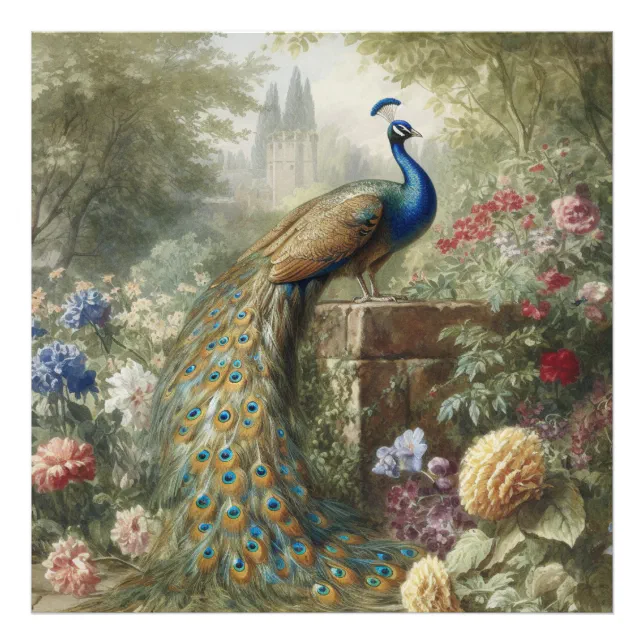 Vintage Peacock and Castle English Garden Estate Photo Print | Zazzle