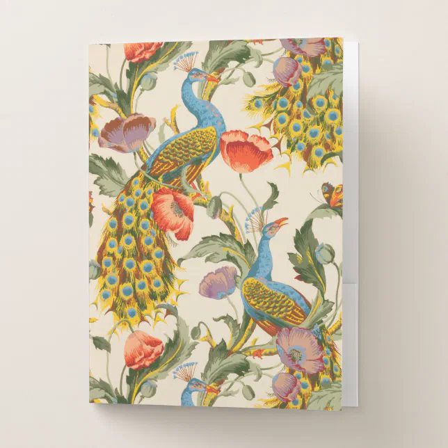 Vintage Peacock and poppies illustrations Pocket Folder | Zazzle