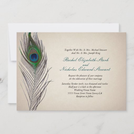 Vintage Peacock Feather Wedding Invitation | Zazzle