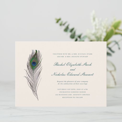 Vintage Peacock Feather Wedding Invitation | Zazzle