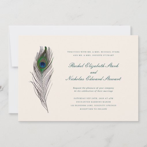 Vintage Peacock Feather Wedding Invitation | Zazzle