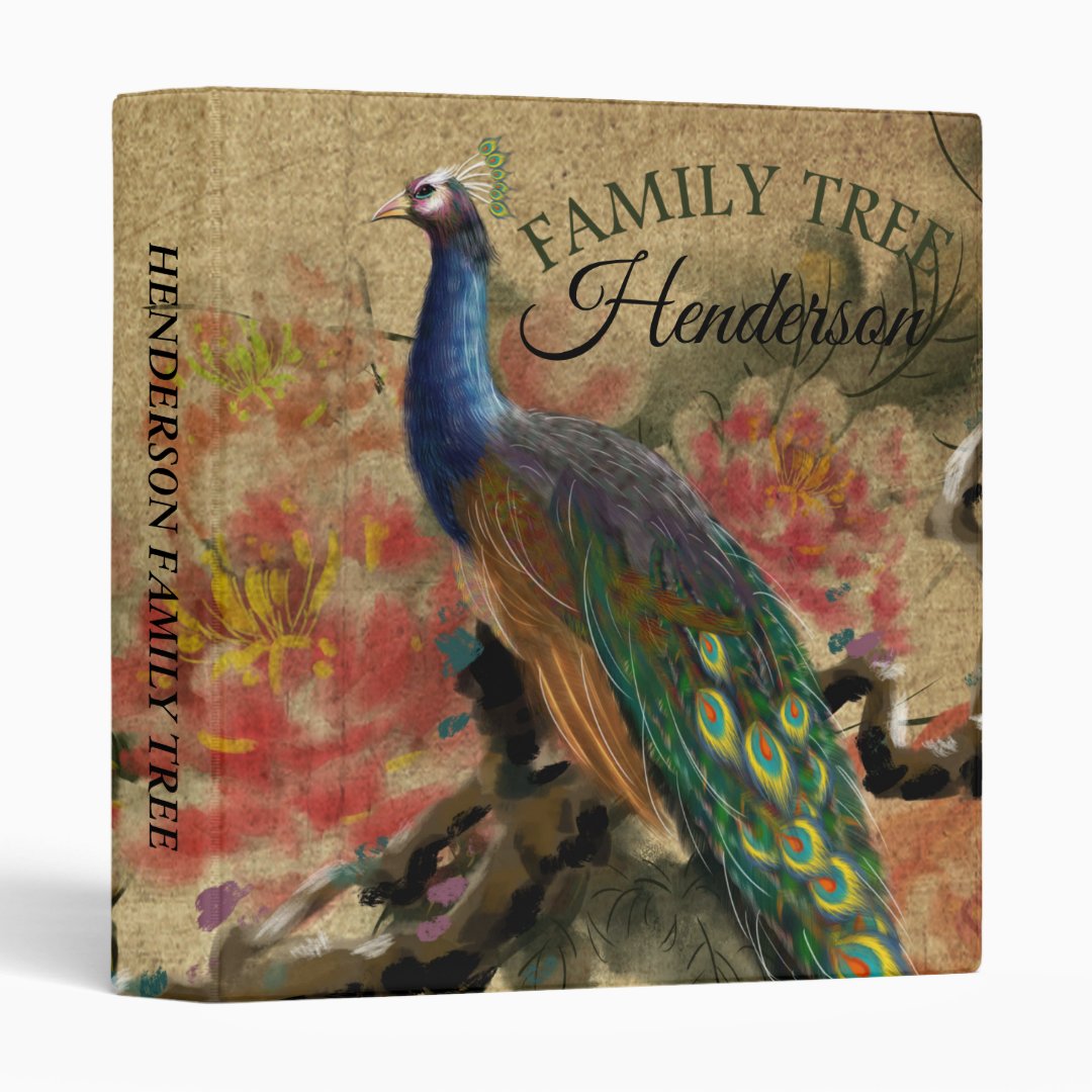 Vintage Peacock Genealogy Family Tree 3 Ring Binder | Zazzle
