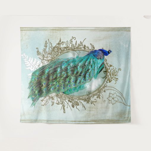 Vintage peacock turquoise shabby chic Tapestry | Zazzle