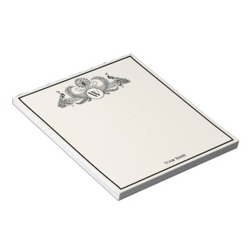 Vintage Peacocks Monogram Ivory BG Notepad | Zazzle