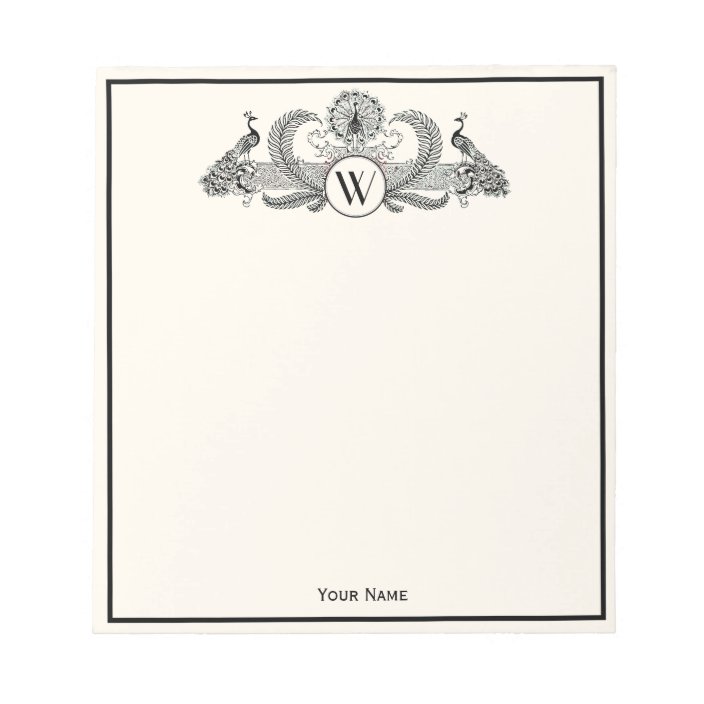 Vintage Peacocks Monogram Ivory BG Notepad | Zazzle.com
