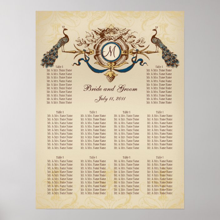 Vintage Peacocks Wedding Seating Chart | Zazzle.com