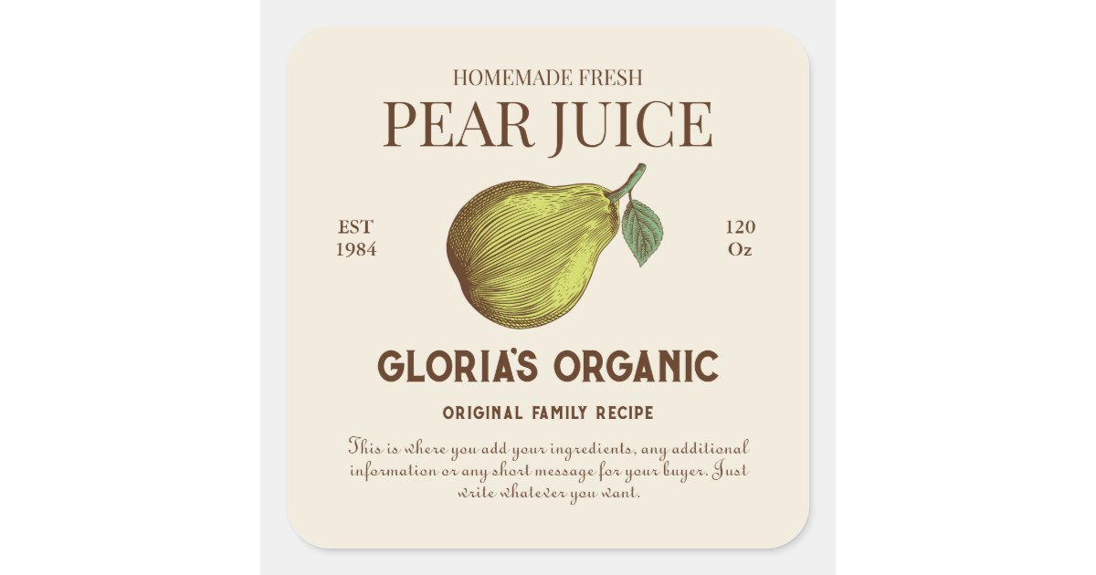 Vintage Pear Fruit Juice Custom Product Label | Zazzle