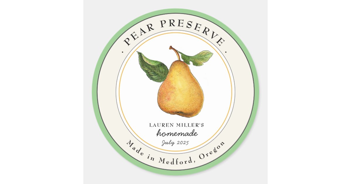Vintage Pear Preserve Jam jar Canning label | Zazzle