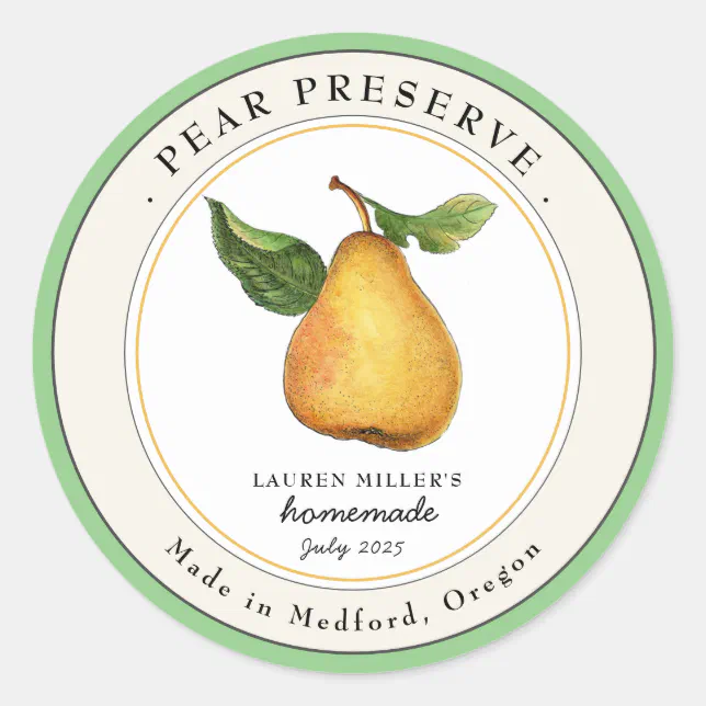 Vintage Pear Preserve Jam jar Canning label | Zazzle