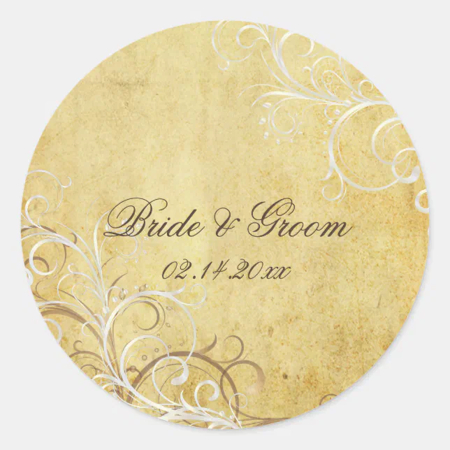 Vintage pearl swirls wedding stickers | Zazzle