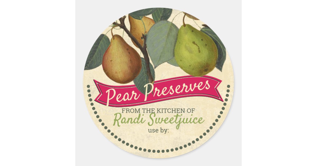 Vintage pears jam preserves home canning label | Zazzle