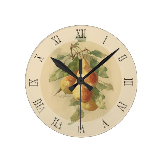 Vintage pears round clock | Zazzle.com