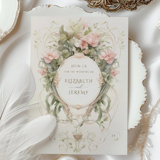Vintage Peonies Pastel Floral Rococo Wedding Invitation | Zazzle