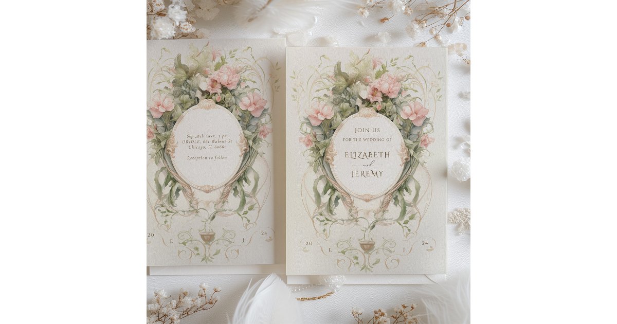 Vintage Peonies Pastel Floral Rococo Wedding Invitation | Zazzle