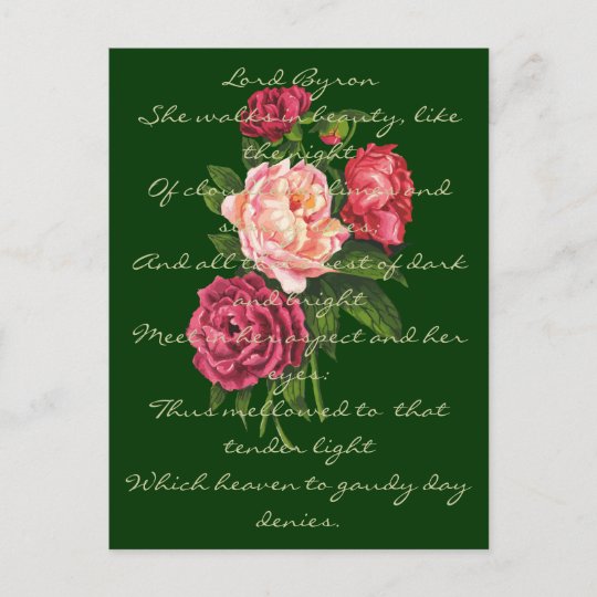 Vintage Peony Flowers Lord Byron Love Poem Announcement Postcard ...
