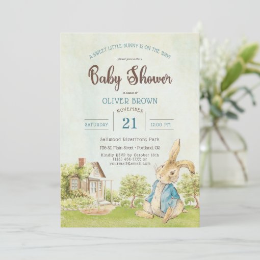Vintage Peter Rabbit Baby Shower Watercolor Invitation | Zazzle