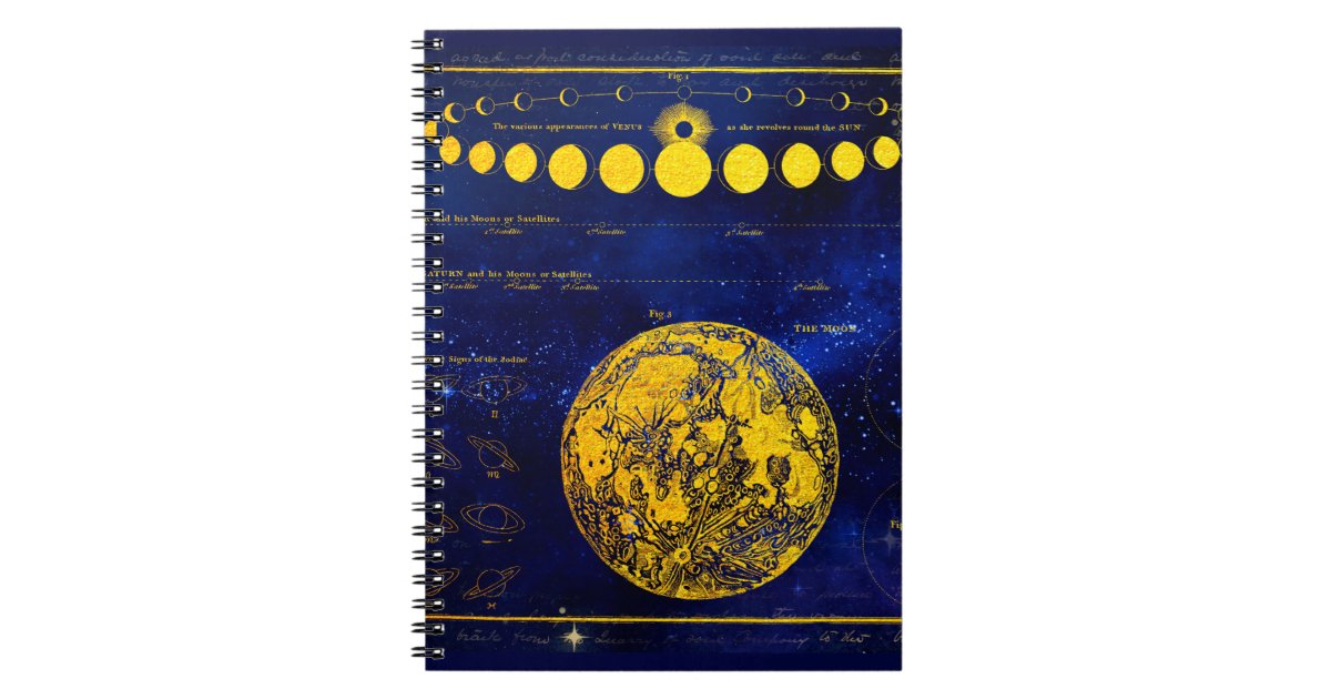 Vintage Phases of the Moon Saturn Jupiter Venus Notebook | Zazzle