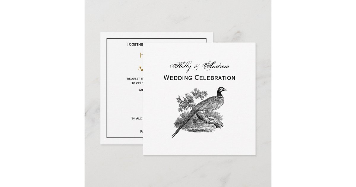 Vintage Pheasant Game Bird Drawing BW Invitation | Zazzle