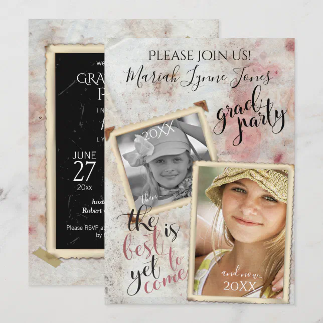 Vintage PHOTO Frames Then and Now Graduation Invitation | Zazzle