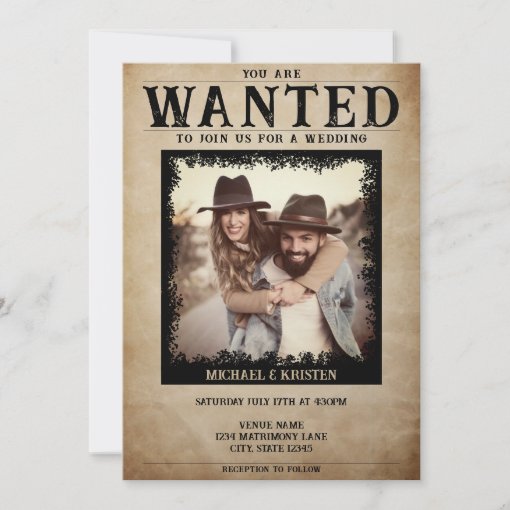 Vintage Photo Wanted Poster Wedding Invitation | Zazzle