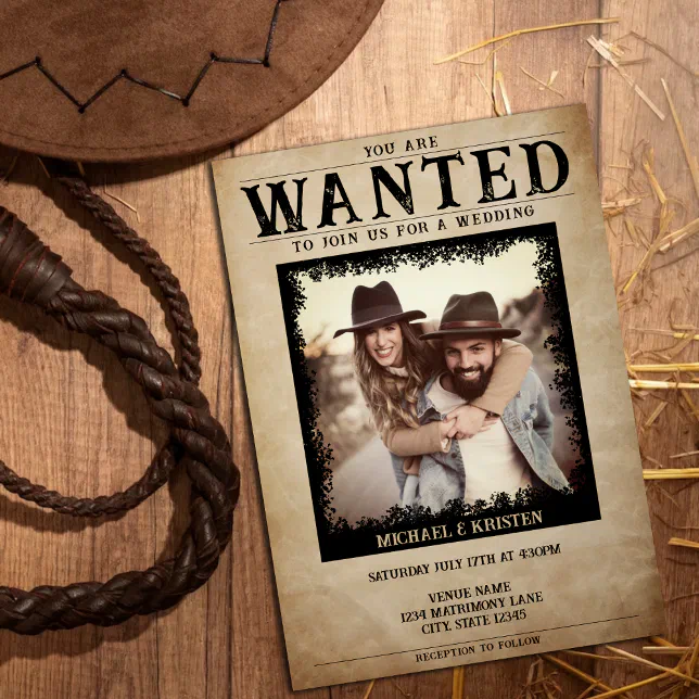 Vintage Photo Wanted Poster Wedding Invitation | Zazzle
