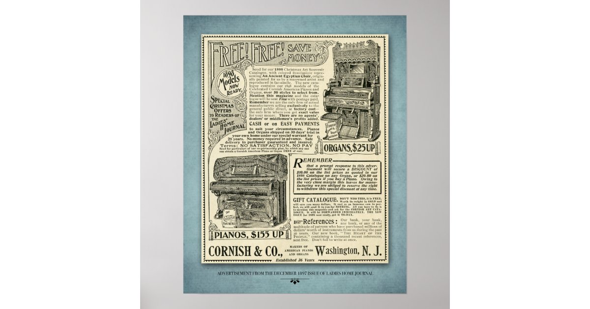 Vintage Piano Ad Poster | Zazzle