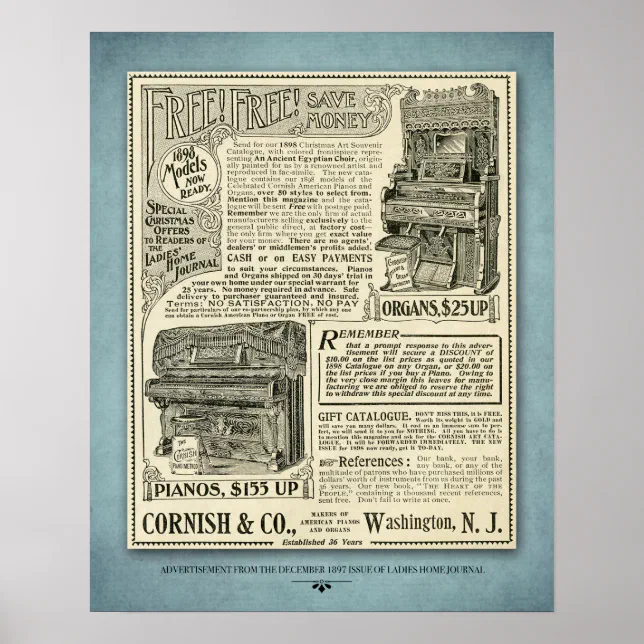 Vintage Piano Ad Poster | Zazzle