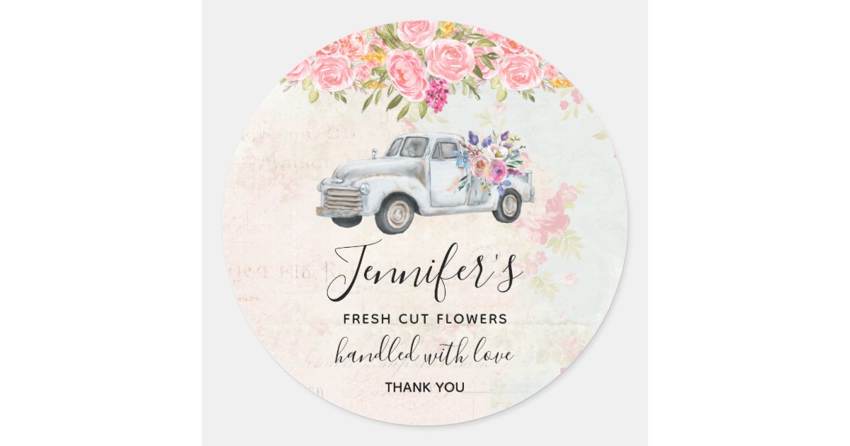 Vintage Pickup Truck Rustic Watercolor Business Classic Round Sticker ...