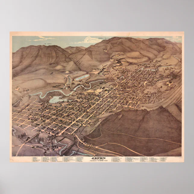 Vintage Pictorial Map of Aspen CO (1893) Poster | Zazzle