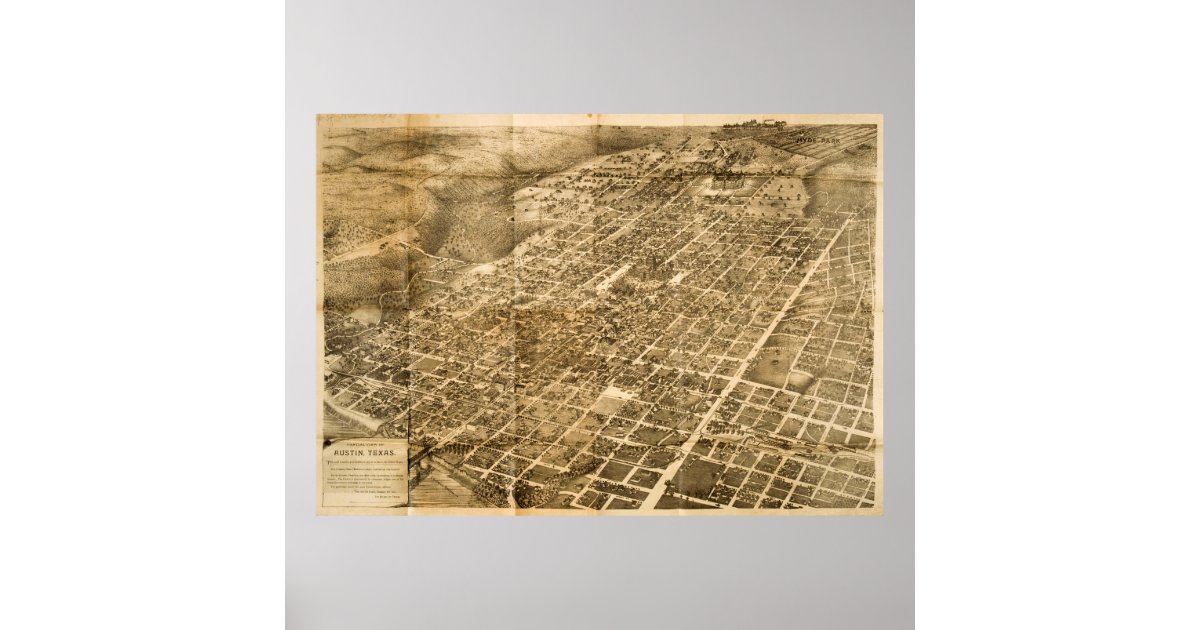 Vintage Pictorial Map of Austin Texas (1890) Poster | Zazzle