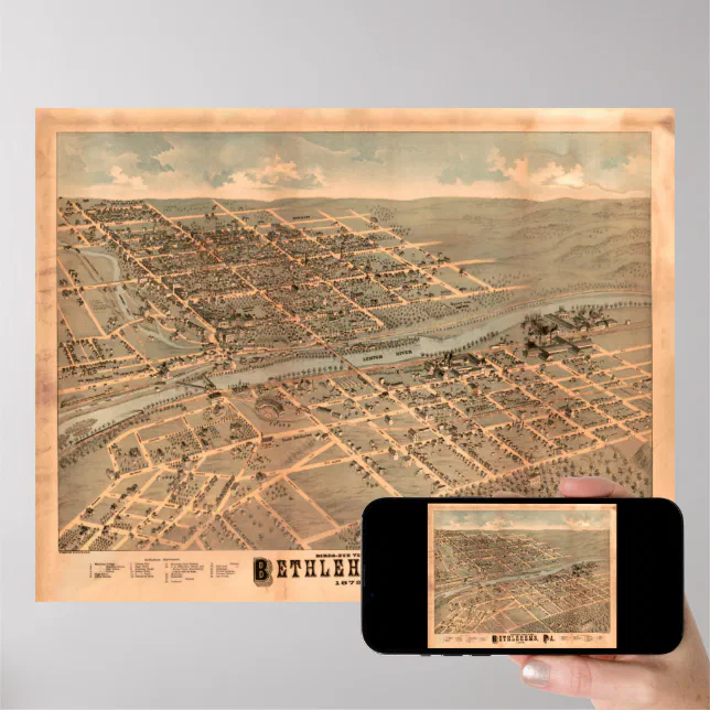 Vintage Pictorial Map of Bethlehem PA (1878) Poster | Zazzle