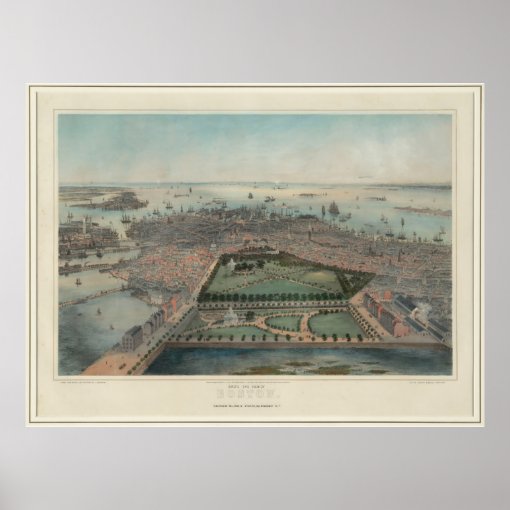 Vintage Pictorial Map of Boston MA (1850) Poster | Zazzle
