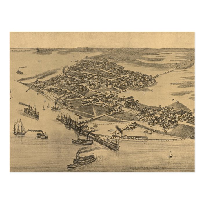 Vintage Pictorial Map of Cedar Key FL (1884) Postcard | Zazzle.com