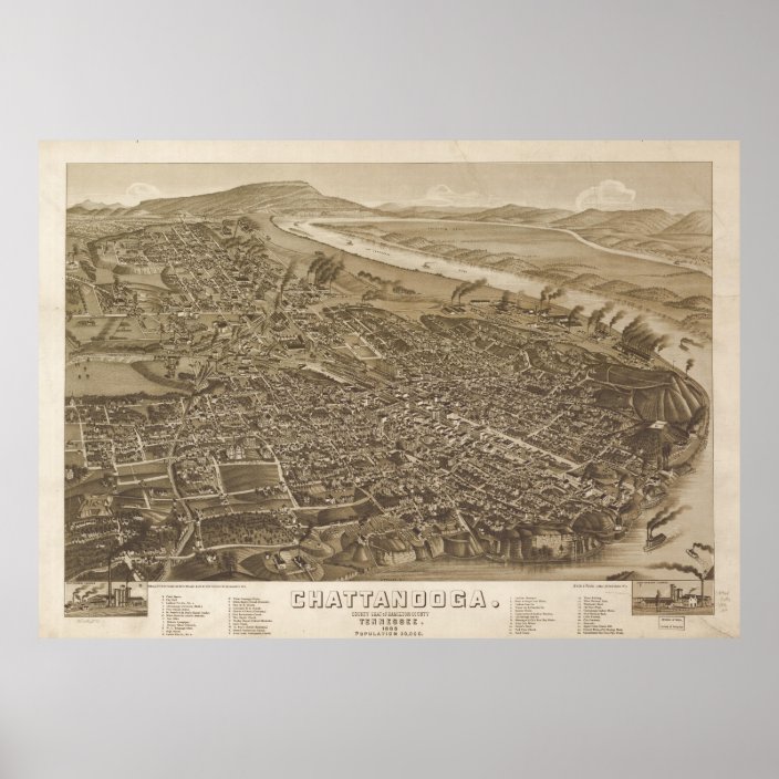 Vintage Pictorial Map of Chattanooga (1886) Poster | Zazzle.com