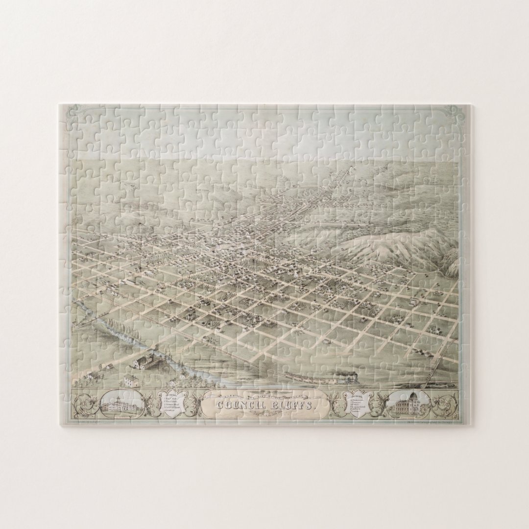 Vintage Pictorial Map of Council Bluffs (1868) Jigsaw Puzzle | Zazzle