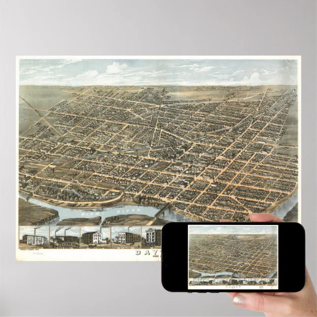 Vintage Pictorial Map of Dayton Ohio (1870) Poster | Zazzle